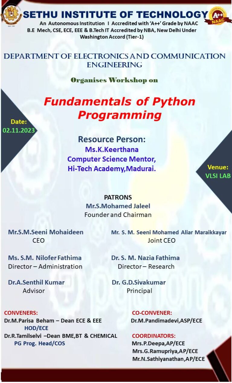 Workshop on Fundamentals of python programming - Sethu Institute of Technology